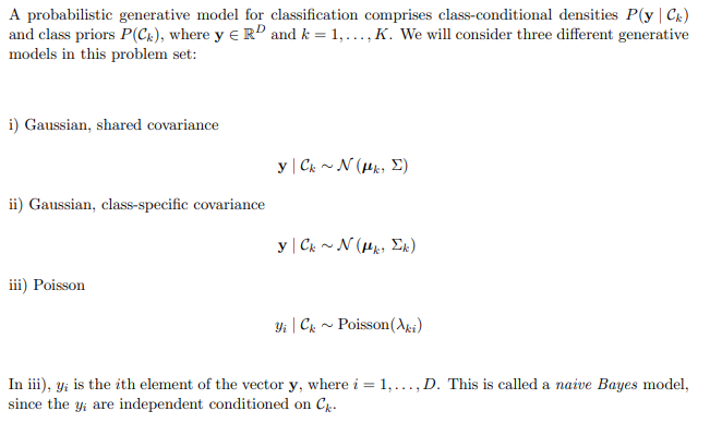 A probabilistic generative model for classification | Chegg.com
