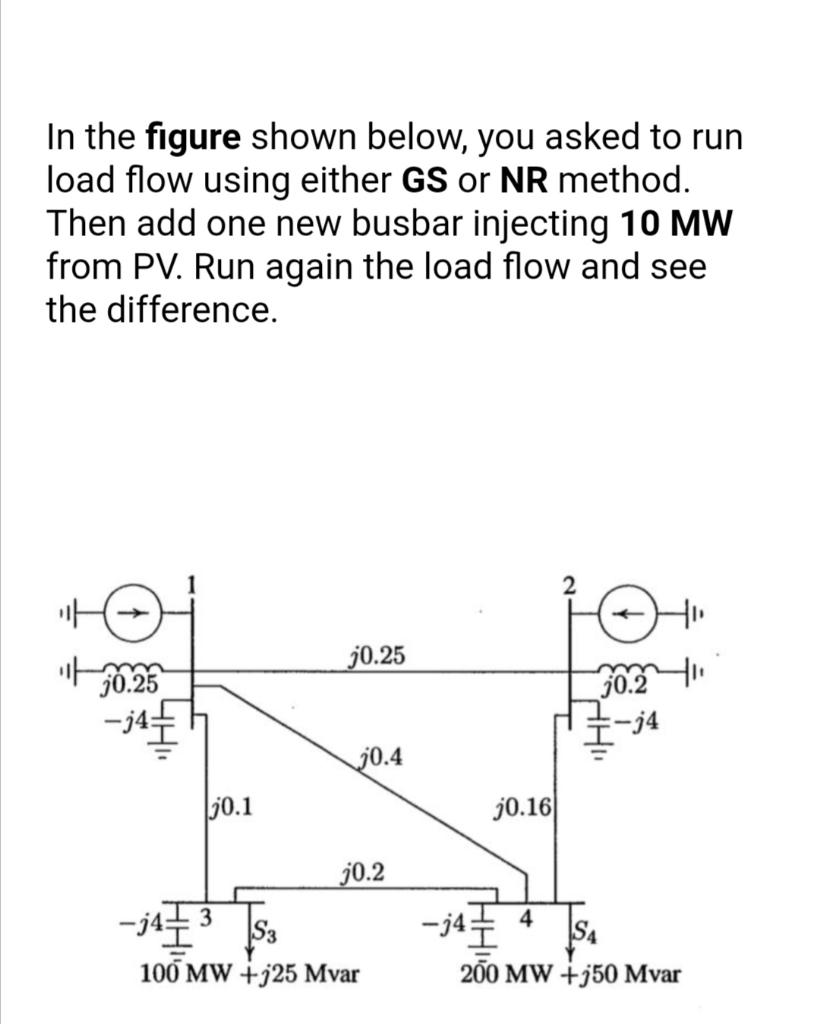 In the figure shown below, you asked to run load flow | Chegg.com
