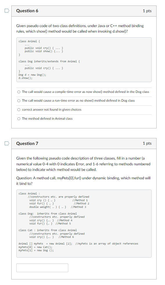 Solved Given pseudo code of two class definitions, under | Chegg.com