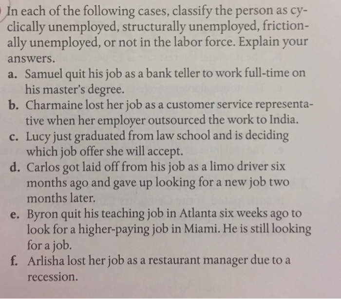 Solved In each of the following cases, classify the person | Chegg.com