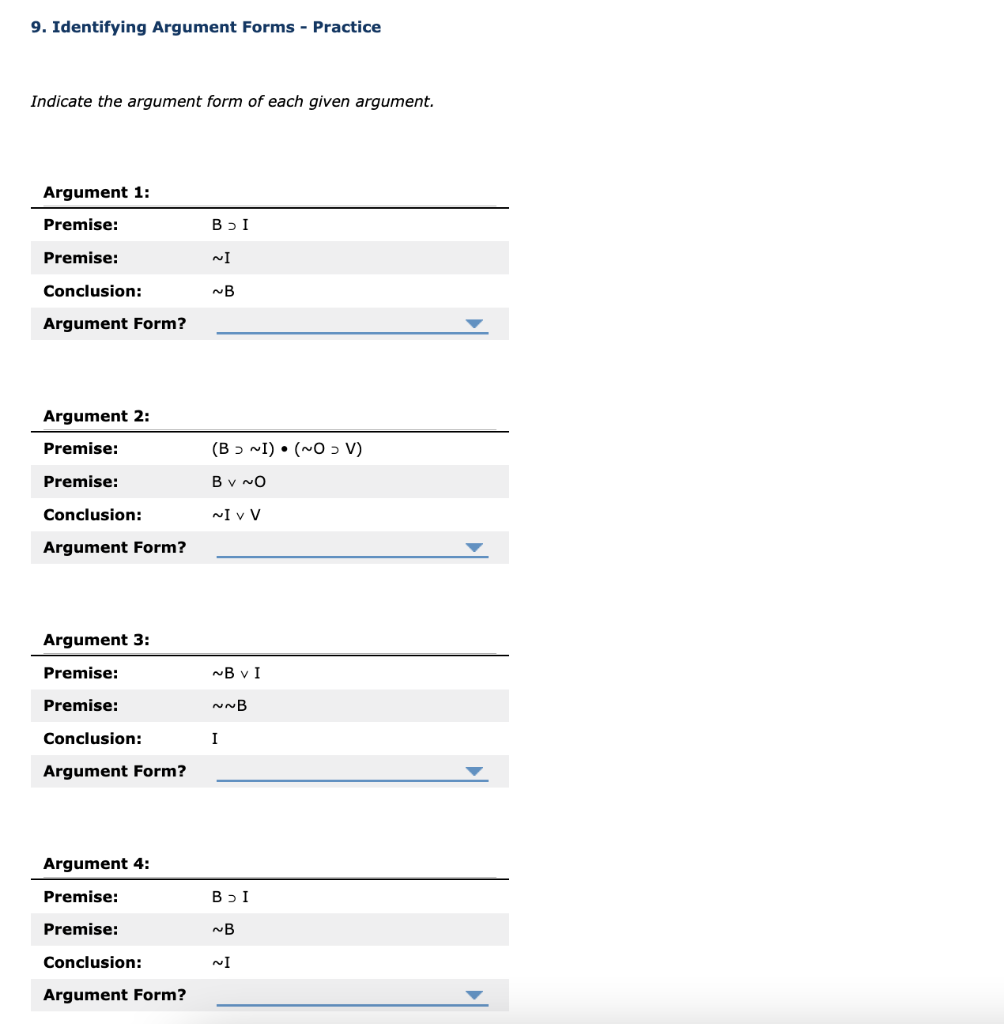 Solved Identifying argument forms. Introduction to Logic/ | Chegg.com