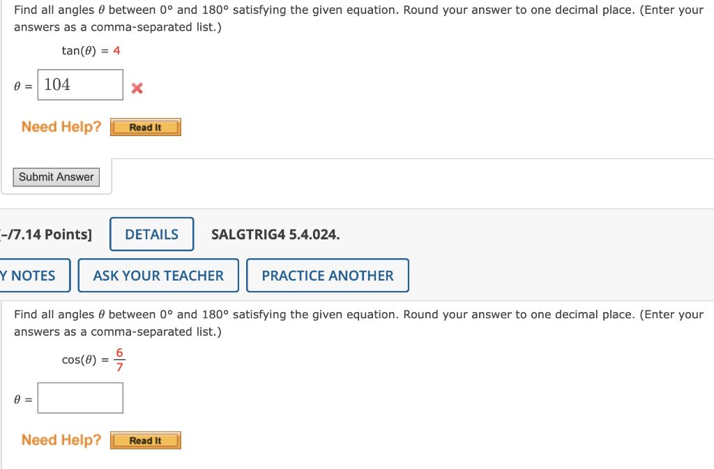 Solved Find all angles e between 0° and 180° satisfying the | Chegg.com