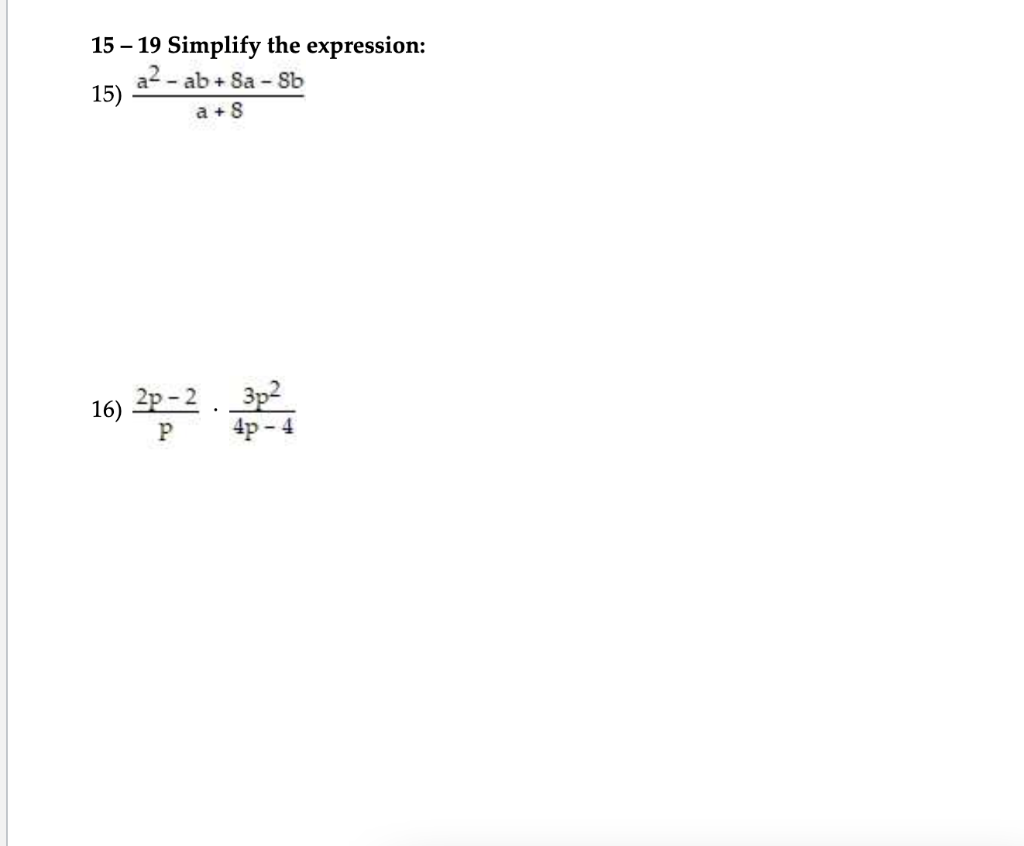Solved 15 – 19 Simplify the expression: a2 - ab + Sa - Sb | Chegg.com