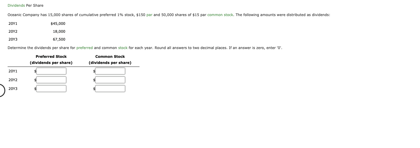 Solved Dividends Per Share Oceanic Company Has 15 000 Shares Chegg