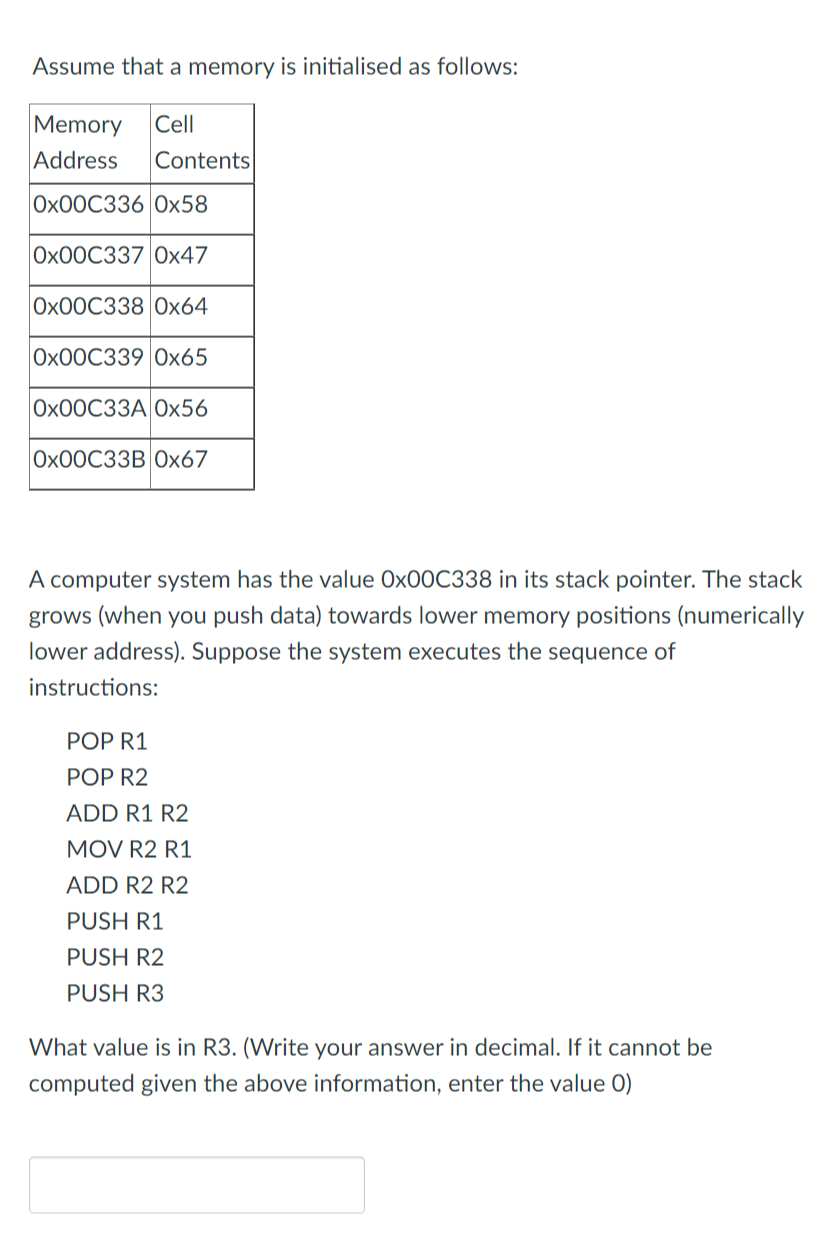 Solved Assume that a memory is initialised as follows: A | Chegg.com