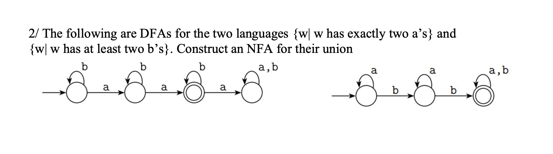 Solved 2/ The following are DFAs for the two languages {w∣w | Chegg.com