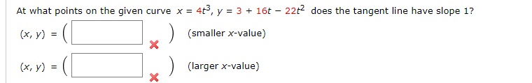 Solved At what points on the given curve x = 4, y = 3 + 16t | Chegg.com