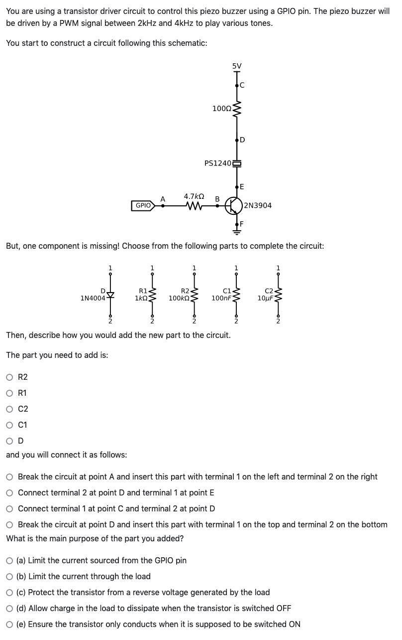 Solved You are using a transistor driver circuit to control | Chegg.com
