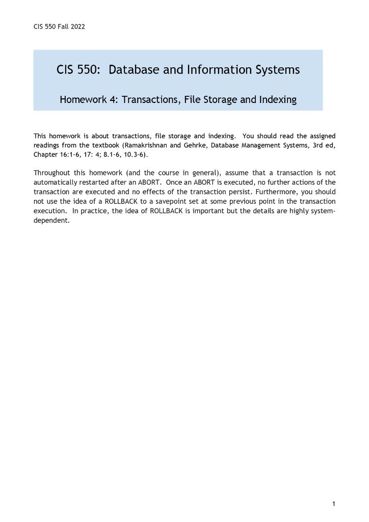 CIS 550 Fall 2022 CIS 550: Database and Information | Chegg.com