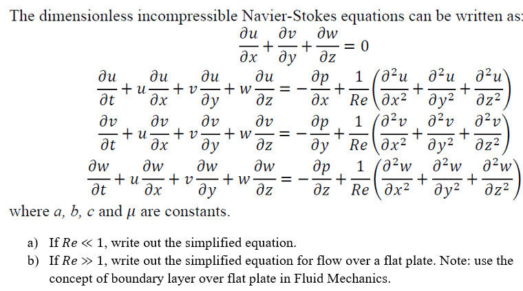 Solved The dimensionless incompressible Navier-Stokes | Chegg.com