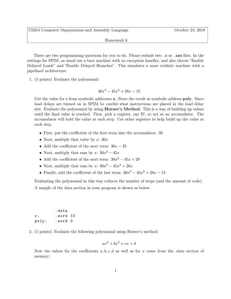 CS254 Computer Organization and Assembly Language | Chegg.com