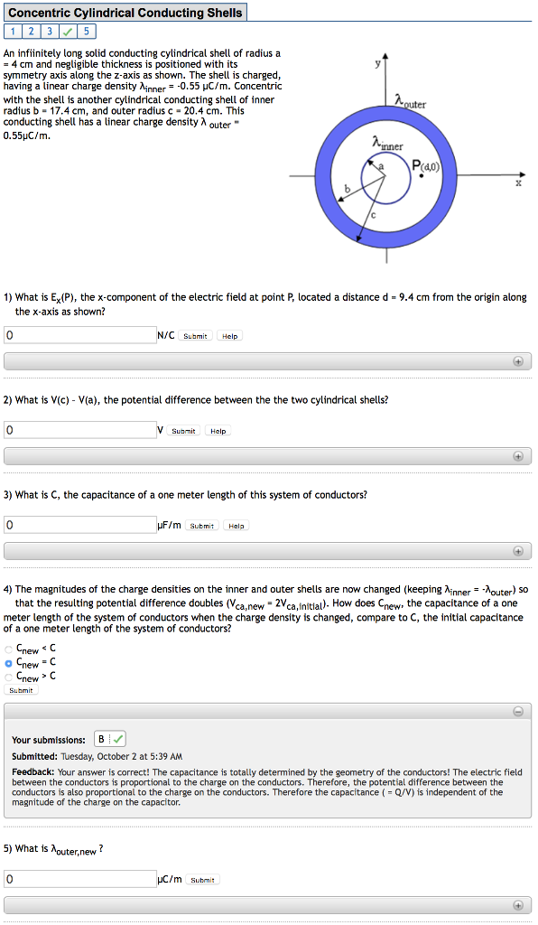 Solved Concentric Cylindrical Conducting Shells 1 2 3 5 An | Chegg.com
