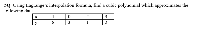 Solved 5Q. Using Lagrange's interpolation formula, find a | Chegg.com