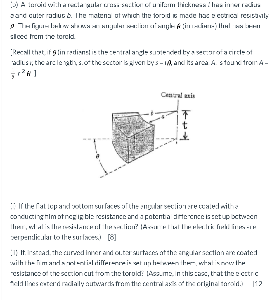 Solved (b) A toroid with a rectangular cross-section of | Chegg.com