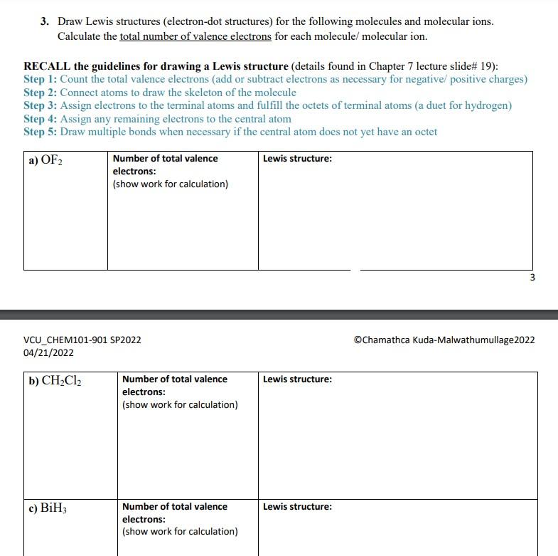 Solved 3. Draw Lewis structures (electron-dot structures) | Chegg.com