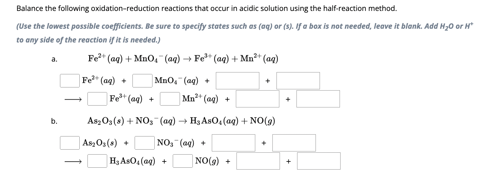 Solved Balance The Following Oxidation Reduction Reactions