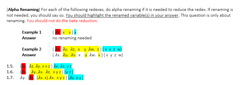 Solved (Alpha Renaming) For each of the following redexes, | Chegg.com