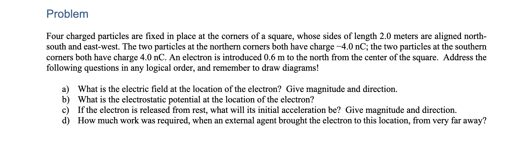 Solved Problem Four charged particles are fixed in place at | Chegg.com
