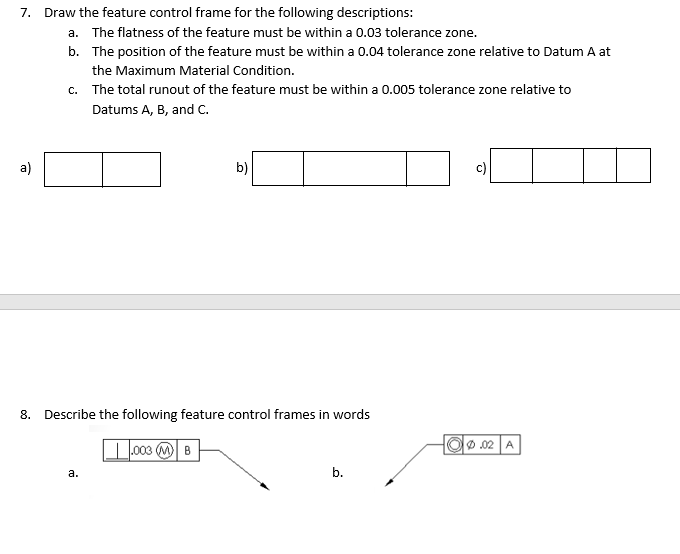 Solved 7. Draw the feature control frame for the following | Chegg.com