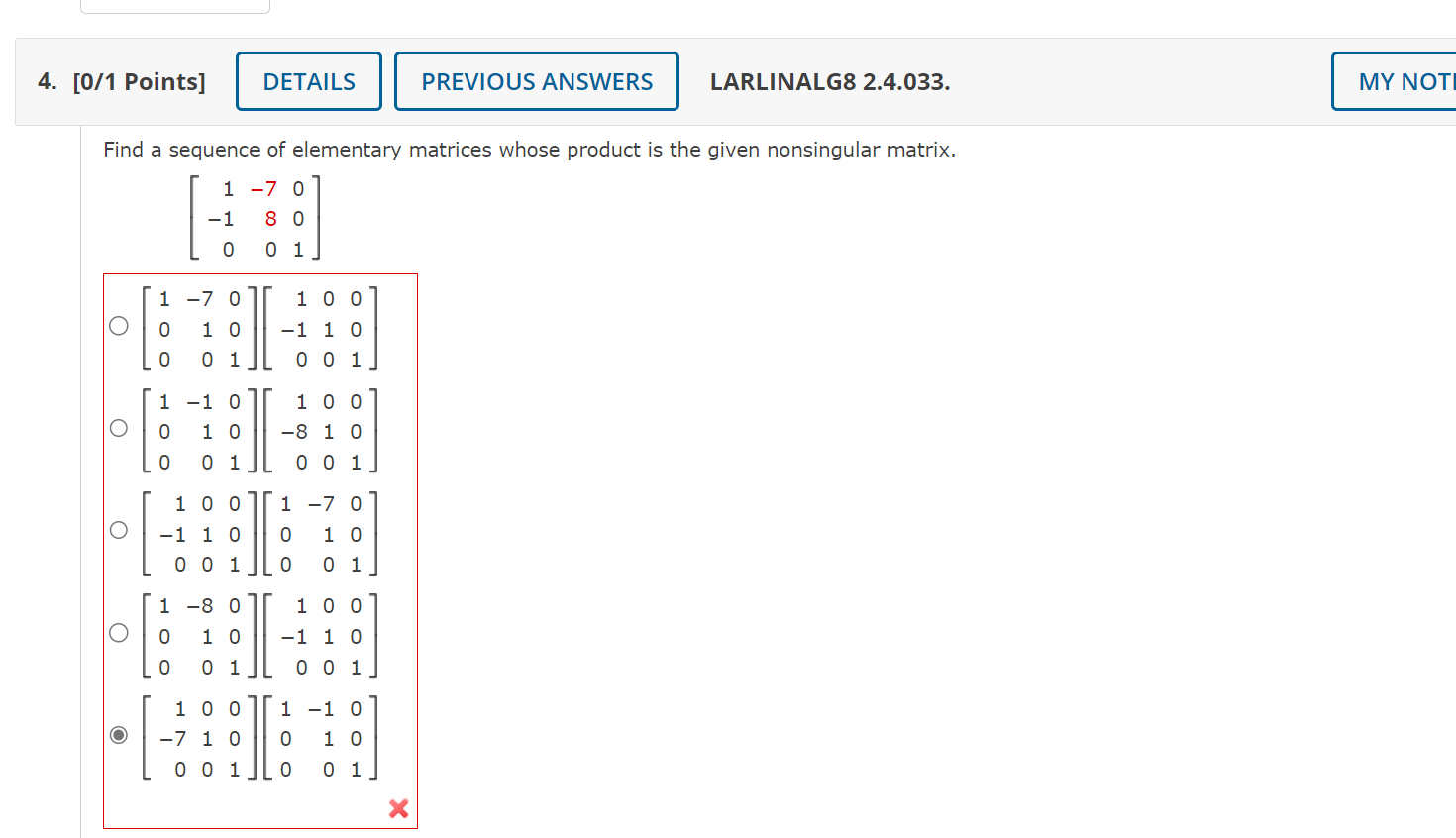 Solved Find a sequence of elementary matrices whose product | Chegg.com