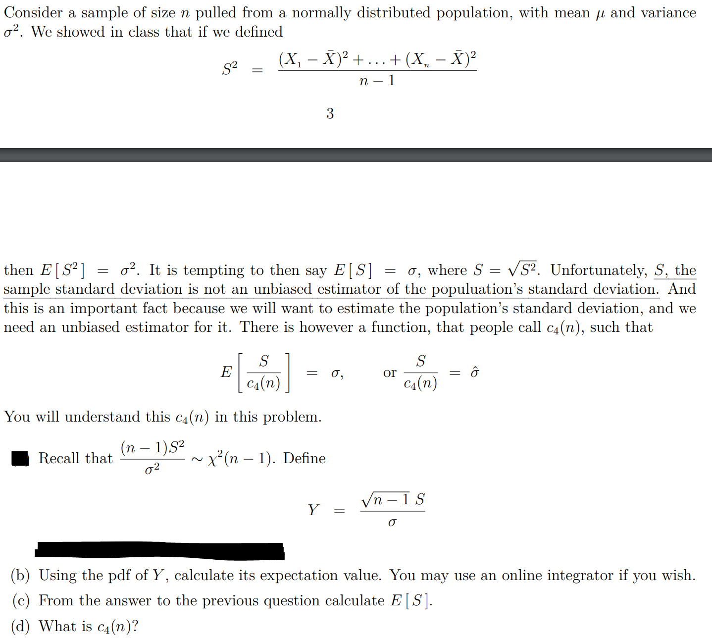 Solved Consider a sample of size n pulled from a normally | Chegg.com