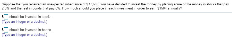 Solved Suppose that you received an unexpected inheritance | Chegg.com