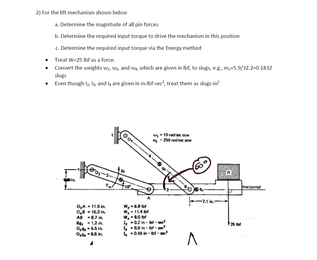 2) For the lift mechanism shown below a. Determine | Chegg.com 2) For the lift mechanism shown below a. Determine | Chegg.com