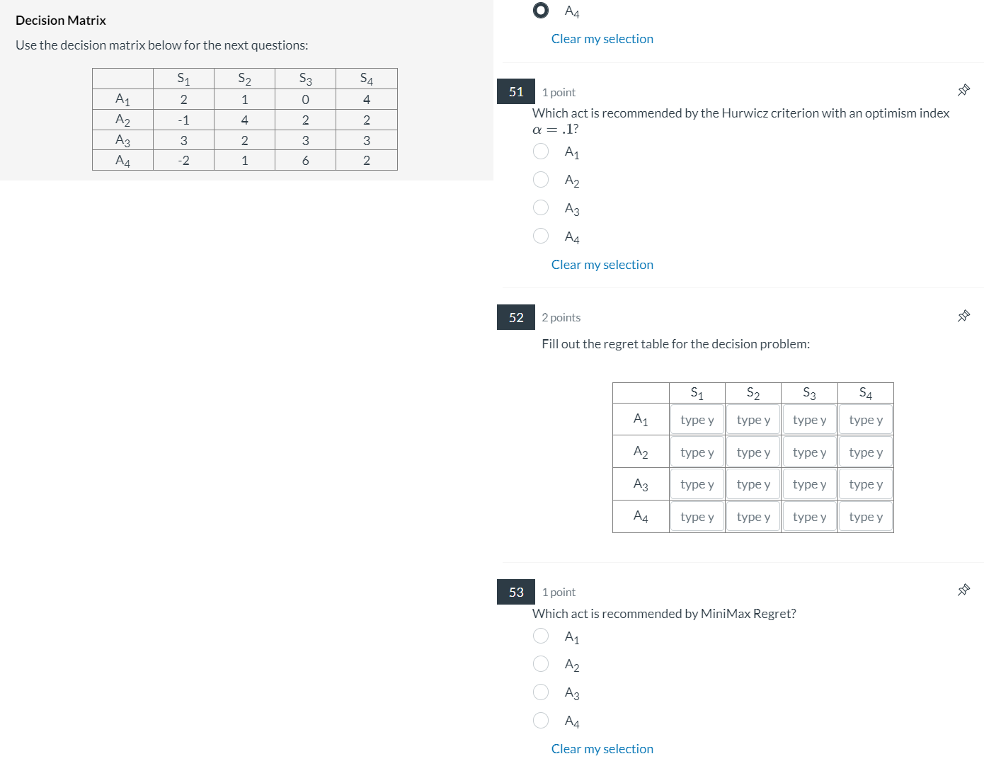 Use the decision matrix below for the next questions: | Chegg.com