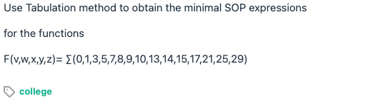Solved Use Tabulation method to obtain the minimal SOP | Chegg.com
