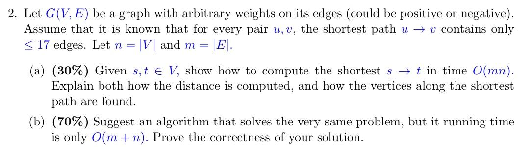 Solved 2. Let G(V, E) be a graph with arbitrary weights on | Chegg.com