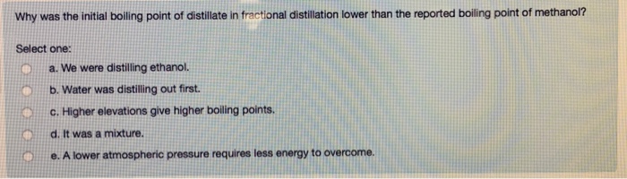 Solved Why was the initial boiling point of distillate in | Chegg.com