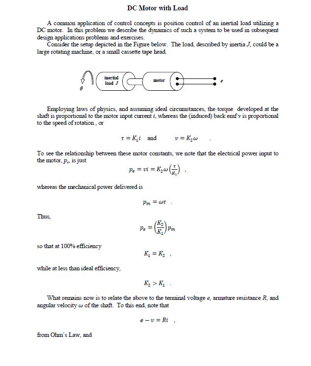 DC Motor with Load A common application of control | Chegg.com