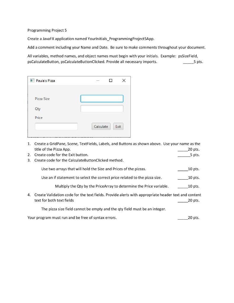 Programming Project 5 Create a JavaFX application | Chegg.com