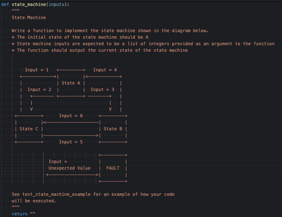 Solved State Machine Write a function to implement the | Chegg.com