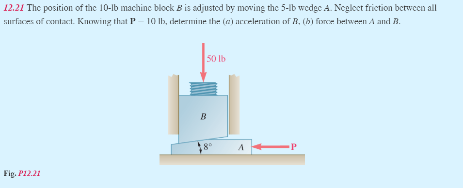 Solved 12.21 The position of the 10-lb machine block B is | Chegg.com