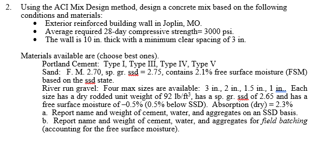 2. Using the ACI Mix Design method, design a concrete | Chegg.com