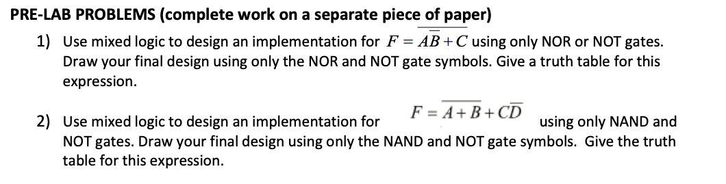 Solved Pre Lab Problems Complete Work On A Separate Piece 