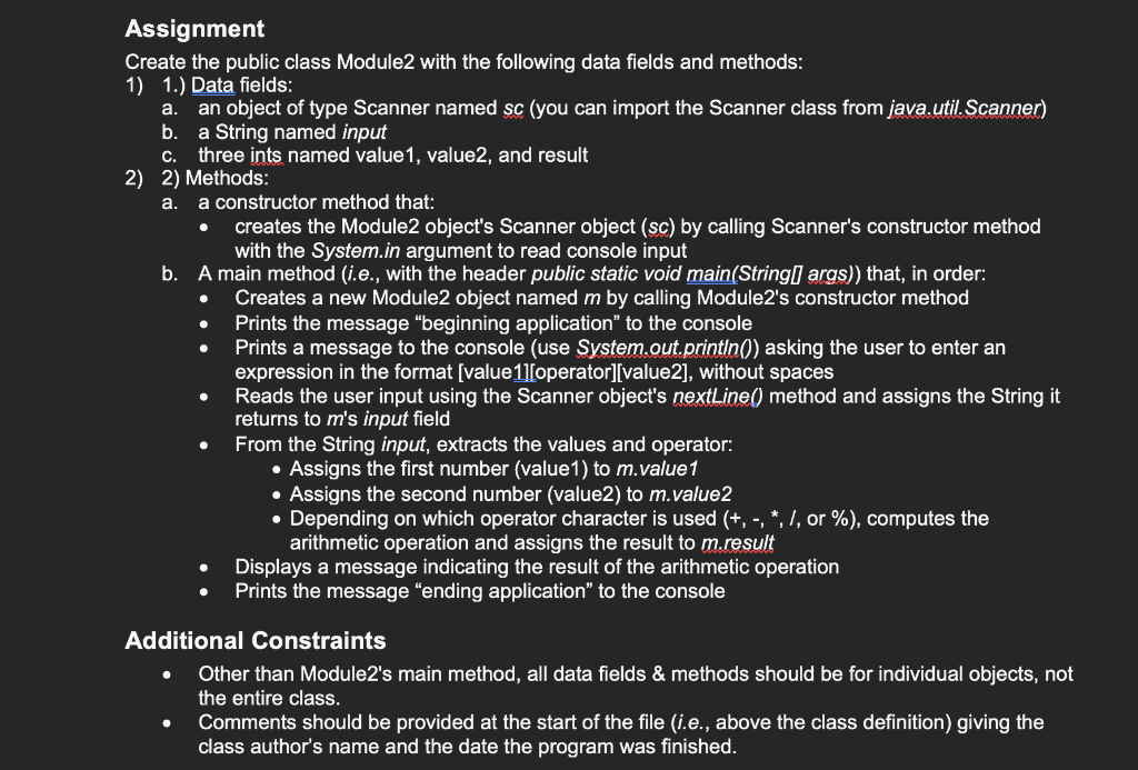 Solved Assignment Create the public class Module2 with the | Chegg.com