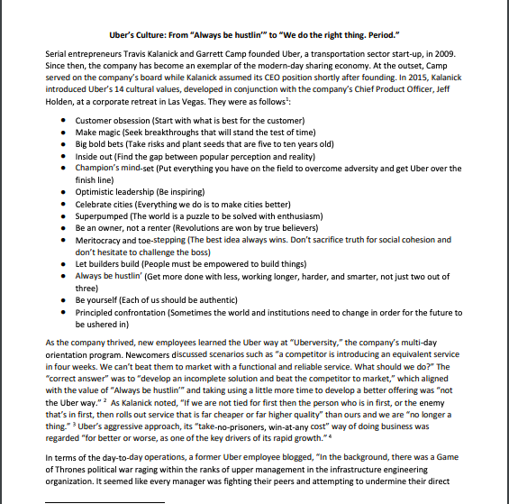 Solved Uber's Culture: From "Always be hustlin'" to "We do | Chegg.com