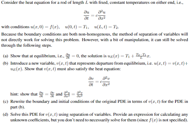Solved ∂t∂u=c∂x2∂2u with conditions | Chegg.com