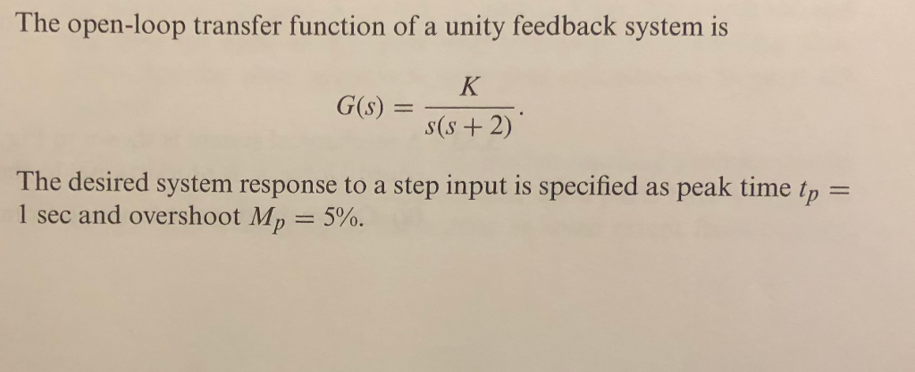 Solved The Open Loop Transfer Function Of A Unity Feedback