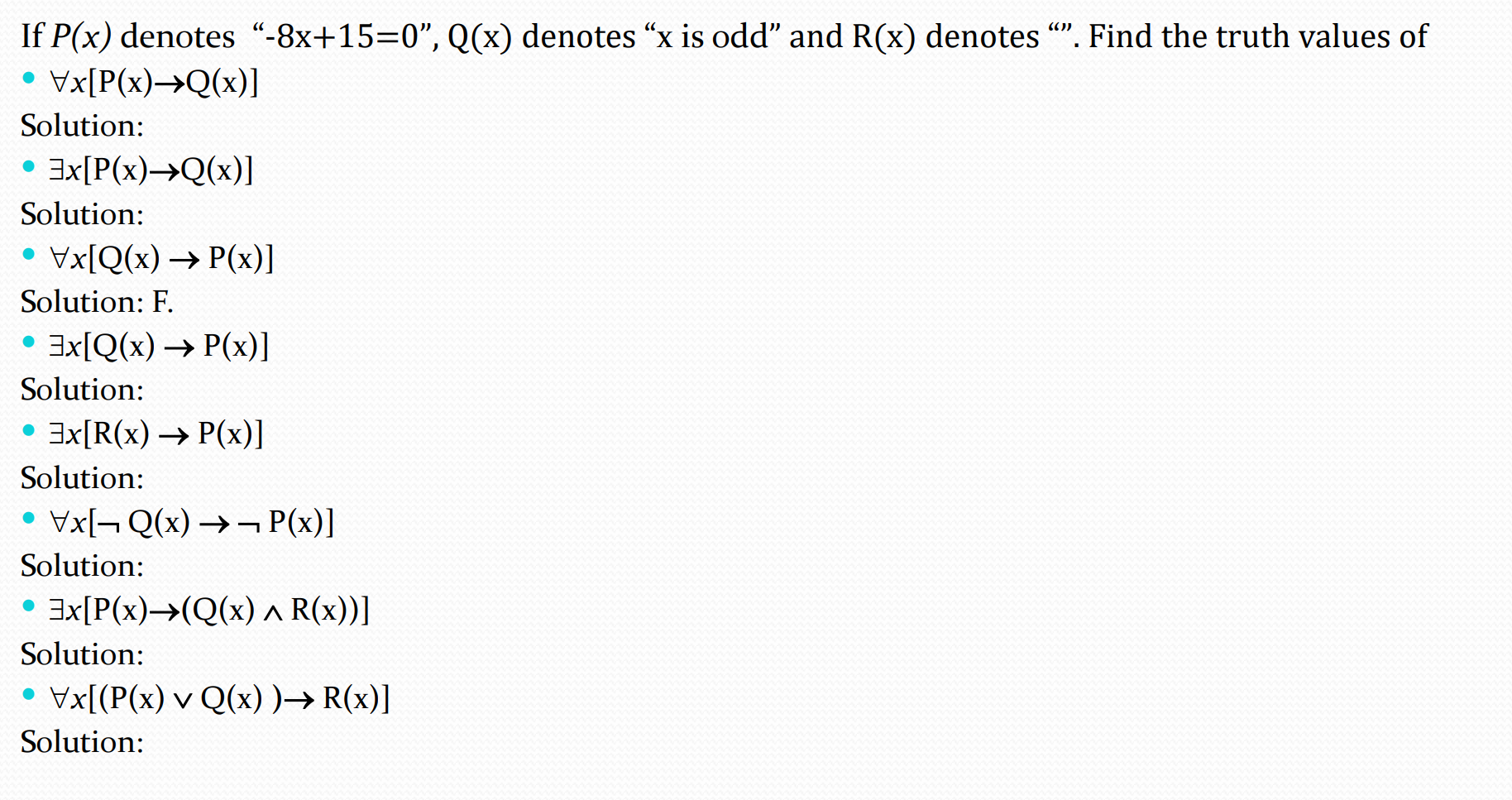 Solved this question in discrete math find the truth value | Chegg.com
