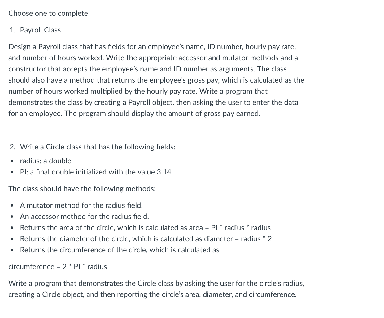 Choose one to complete 1. Payroll Class Design a | Chegg.com