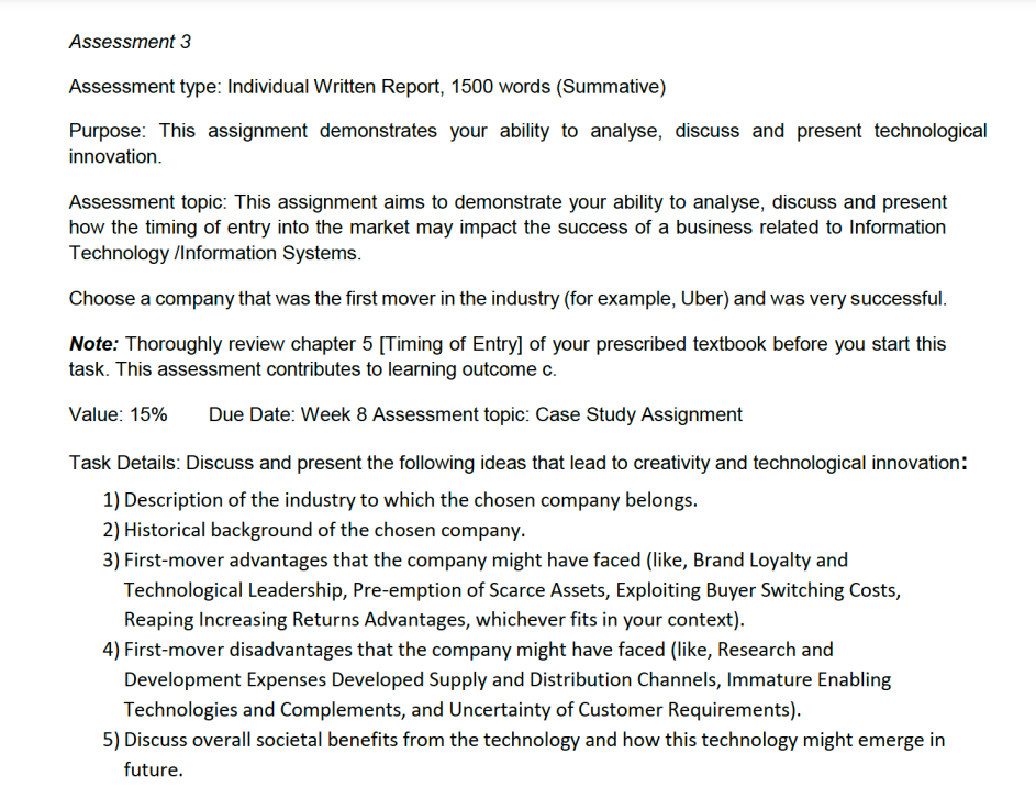 Solved Assessment 3 Assessment type: Individual Written | Chegg.com