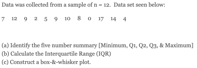 Solved Data was collected from a sample of n = 12. Data set | Chegg.com