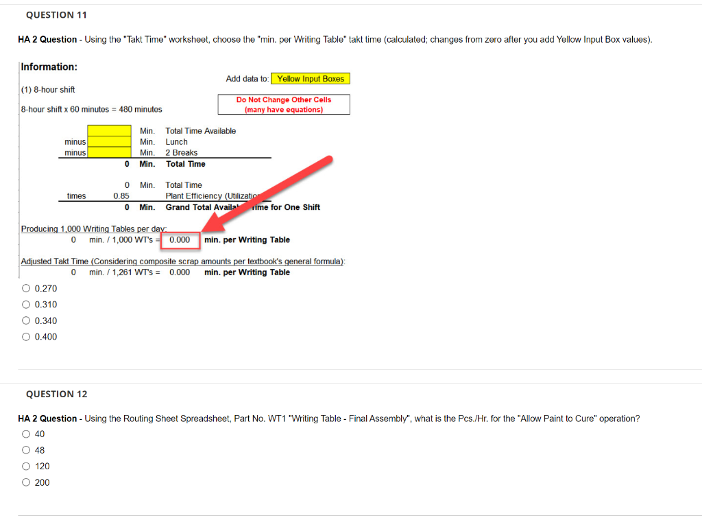 Solved QUESTION 11 HA 2 Question - Using the "Takt Time" | Chegg.com