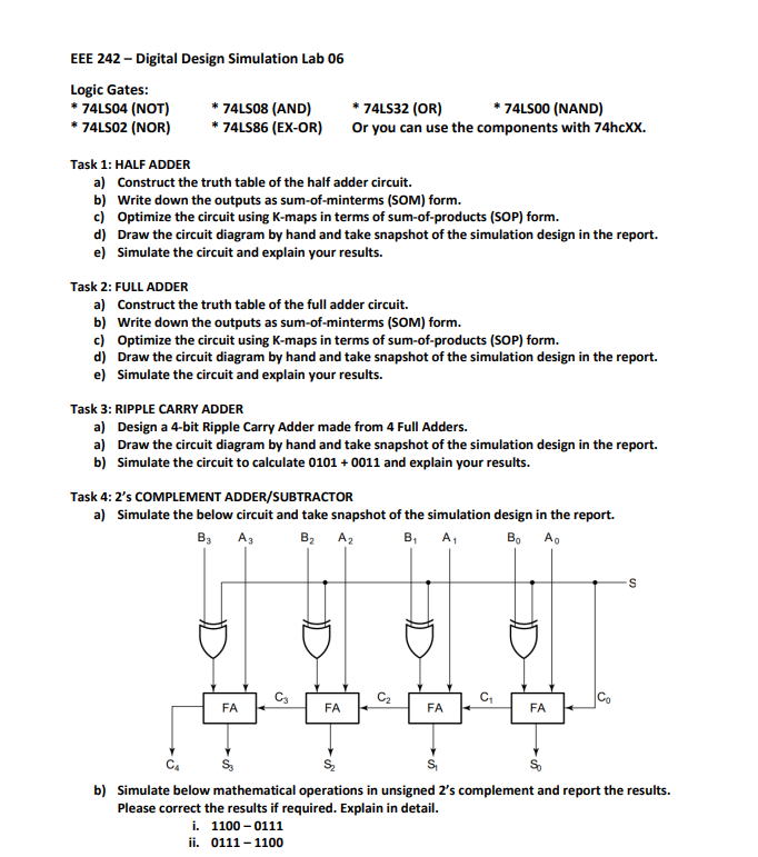 Solved EEE 242 - Digital Design Simulation Lab 06 Logic | Chegg.com