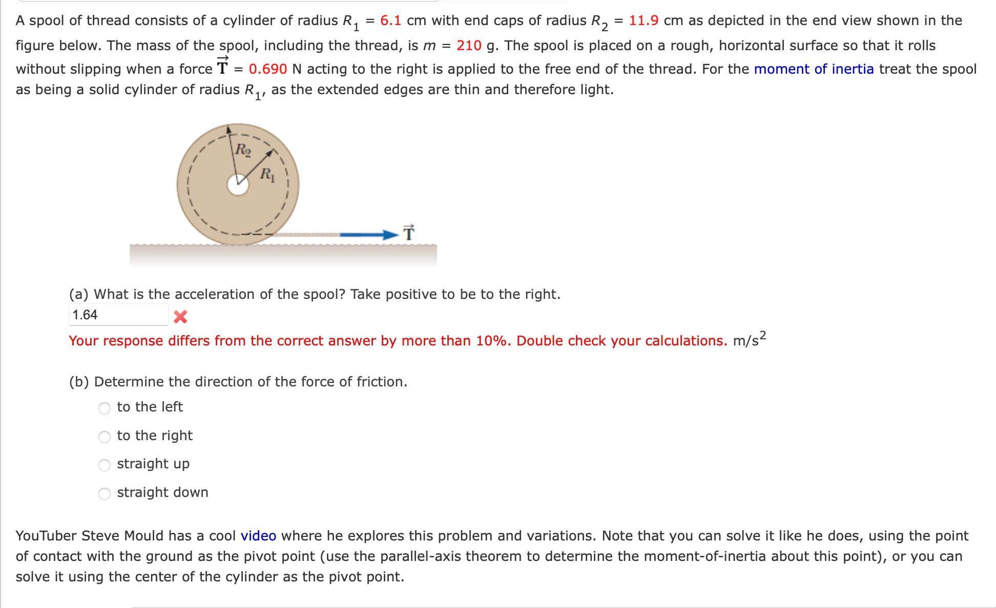 Solved A spool of thread consists of a cylinder of radius | Chegg.com