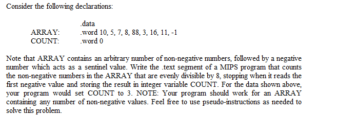 Solved Consider the following declarations: ARRAY: COUNT: | Chegg.com