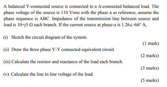 Solved A balanced Y-connected source is connected to a | Chegg.com